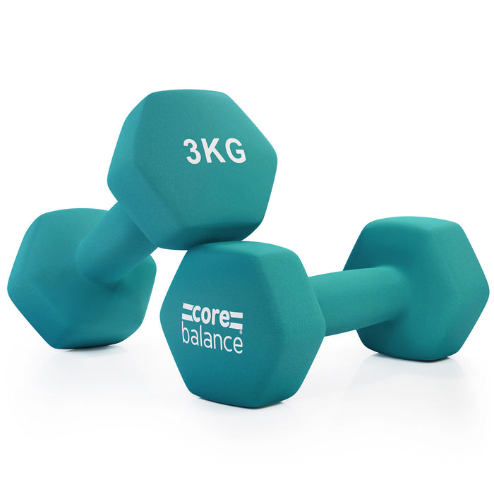 Hex Neoprene Dumbbells Pair | 2 x 1kg to 10kg | Core Balance